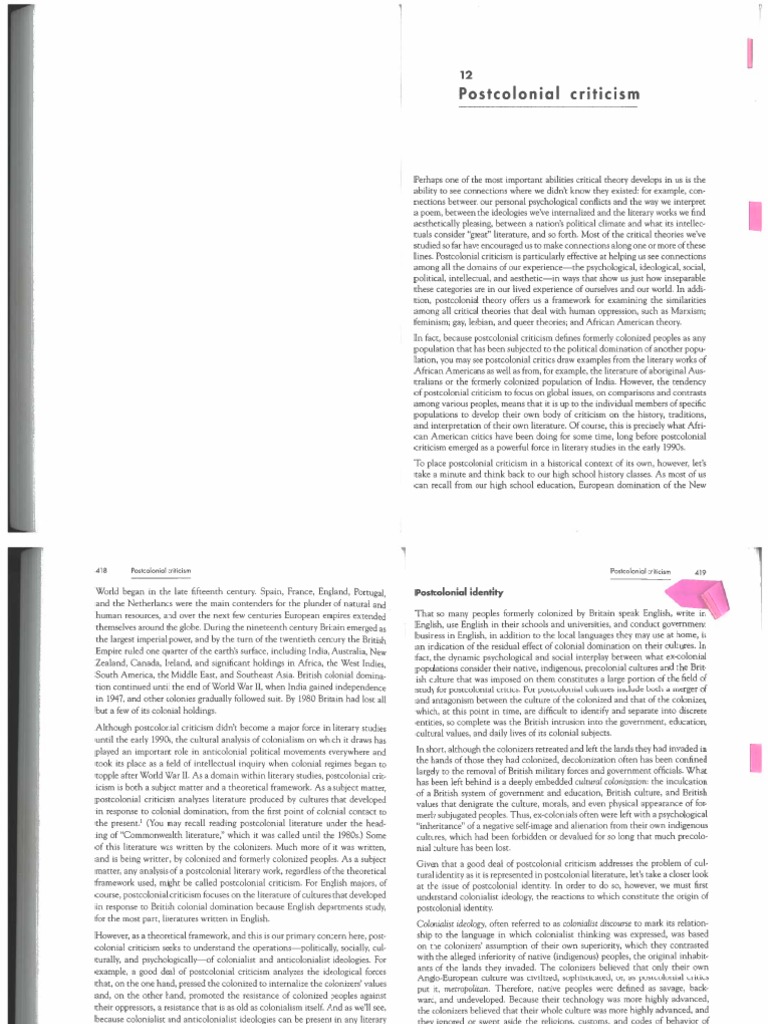 Postcolonial Criticism - Critical Theory Today, by Lois Tyson | PDF