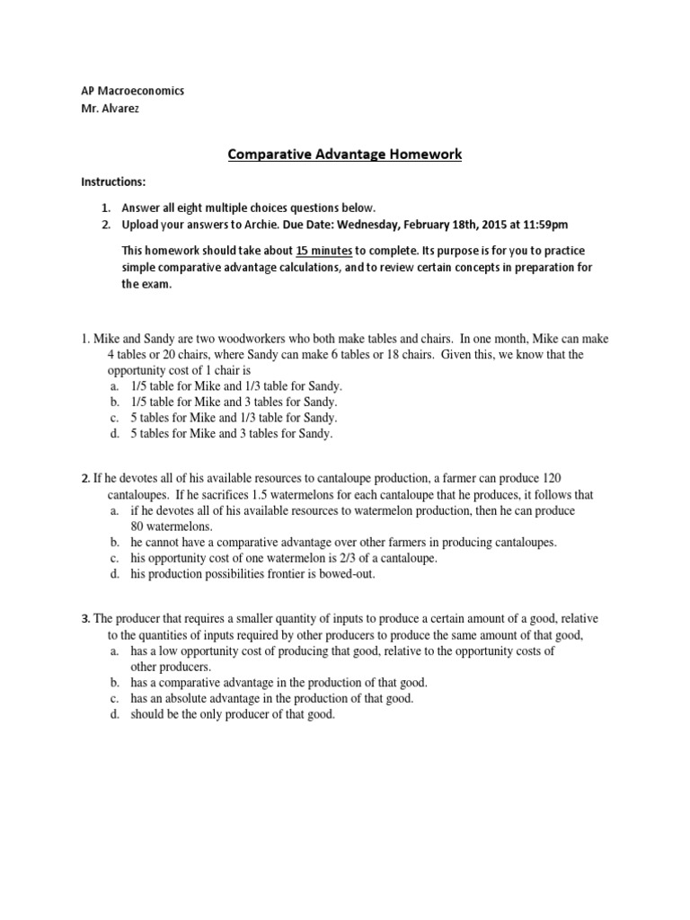 Comparative Advantage Homework | PDF | Comparative Advantage ...