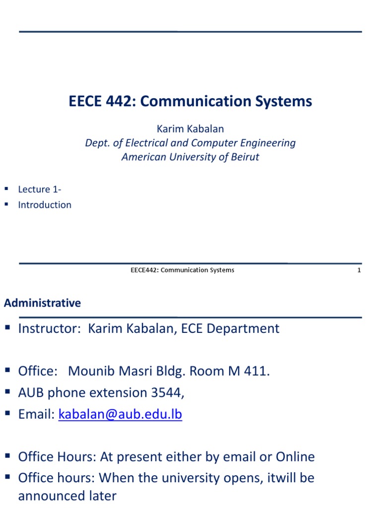 EECE442 Communication Systems Overview | PDF | Telecommunications | Signal To Noise Ratio