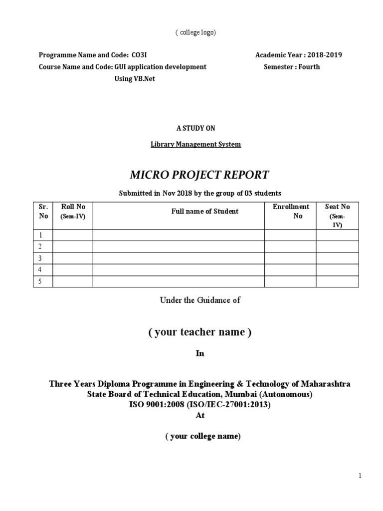 Micro Project Report: (Your Teacher Name) | PDF | Visual Basic .Net ...