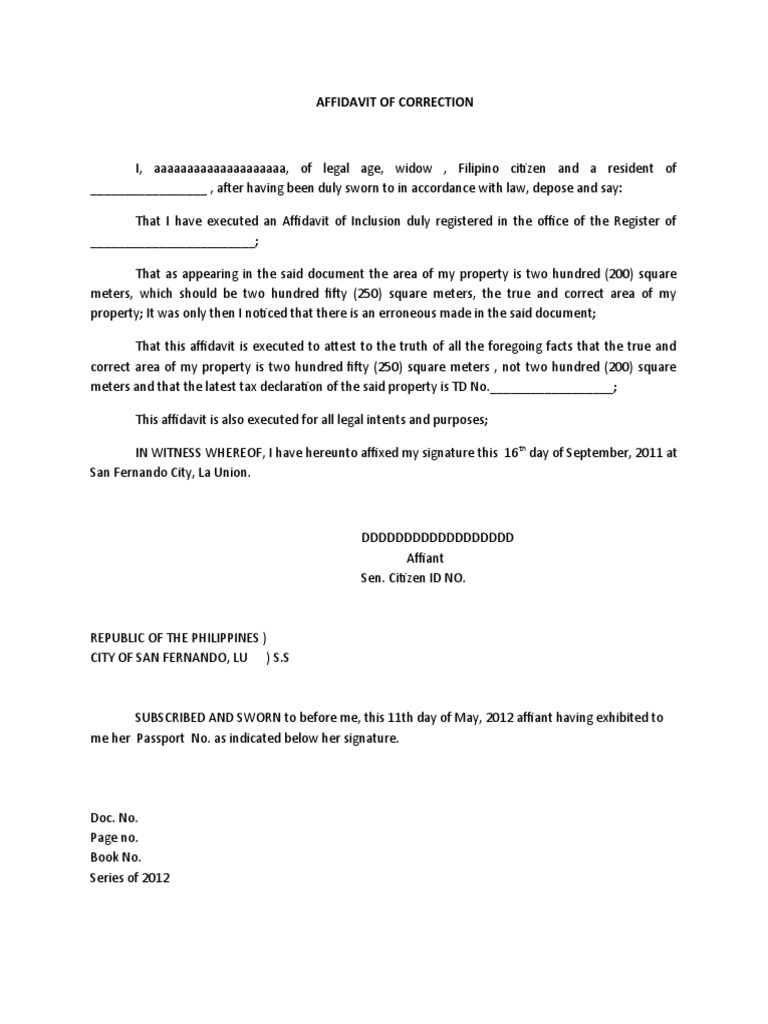 Affidavit of Correction-Sample | PDF