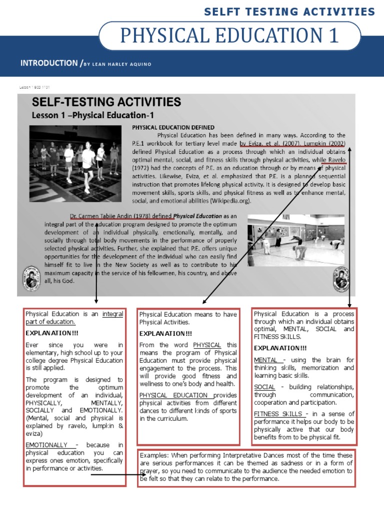 Self Testing Activities Lesson 1 | PDF | Physical Education | Physical ...