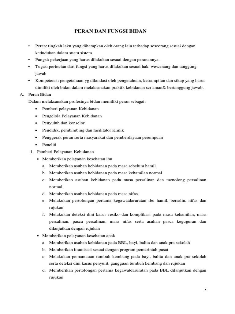 Handout (Peran Dan Fungsi Bidan) | PDF