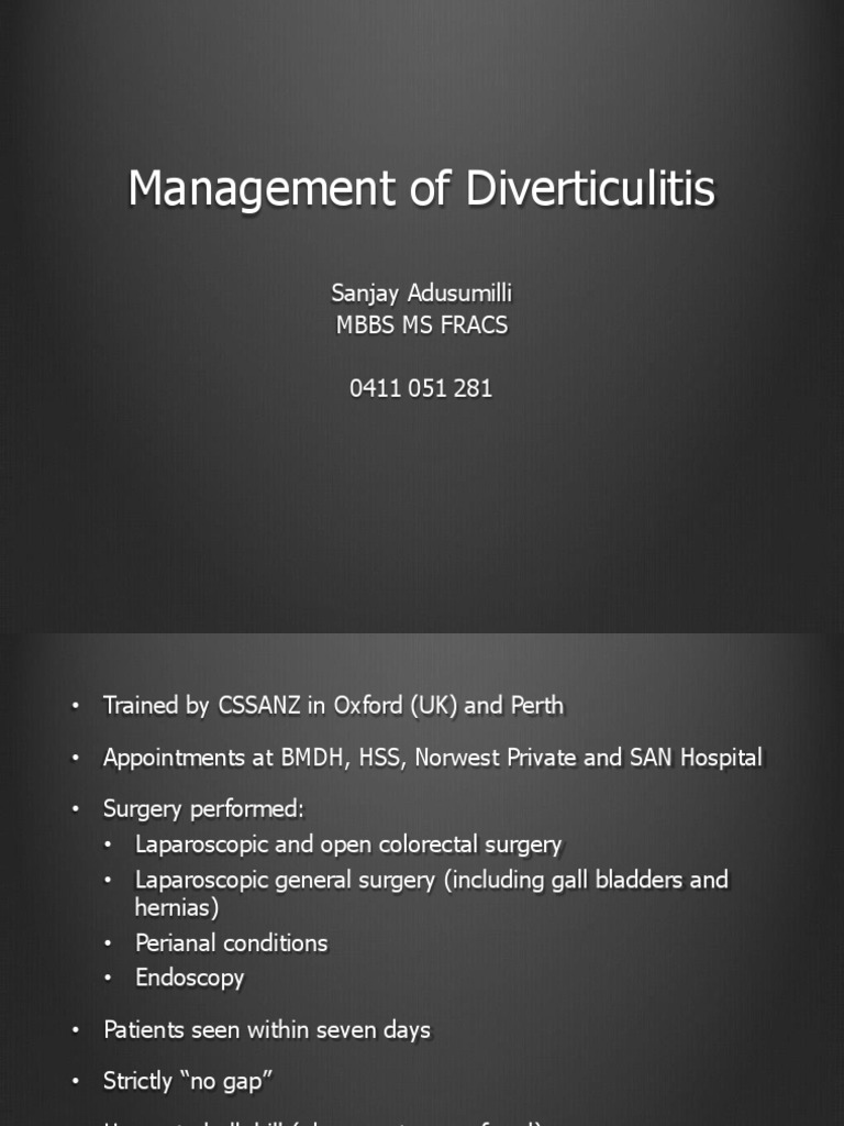 Diverticulitis Management by Dr. Adusumilli | PDF | Medical Specialties ...