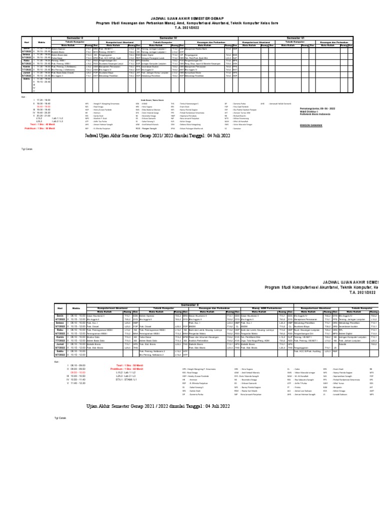 Jadwal UAS Semester Genap 2021-2022 PBI Final | PDF