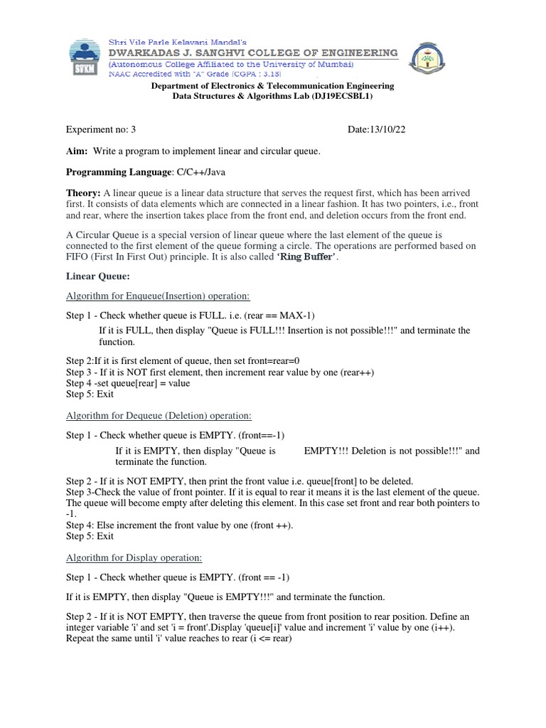 DSA EXP3 - ShwetaJoshi | PDF | Queue (Abstract Data Type) | Computer Programming