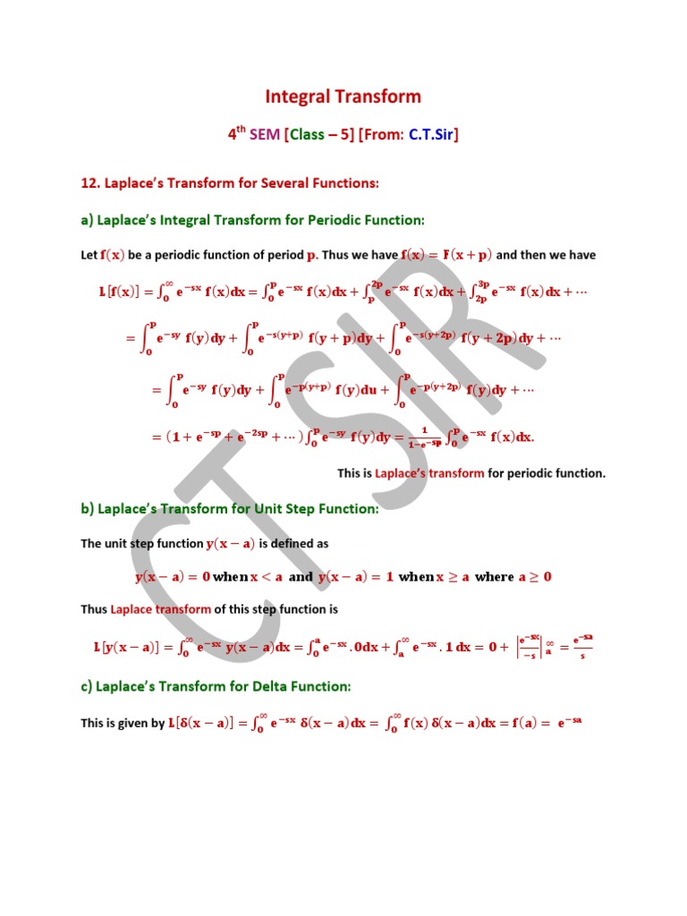 Integral Transform (Class-5) | PDF | Laplace Transform | Calculus