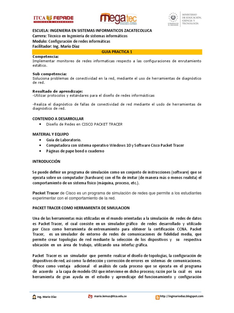 Guia Practica 1 - Semana 9 - Cisco Packet Tracer | PDF | Dirección IP | Red de computadoras