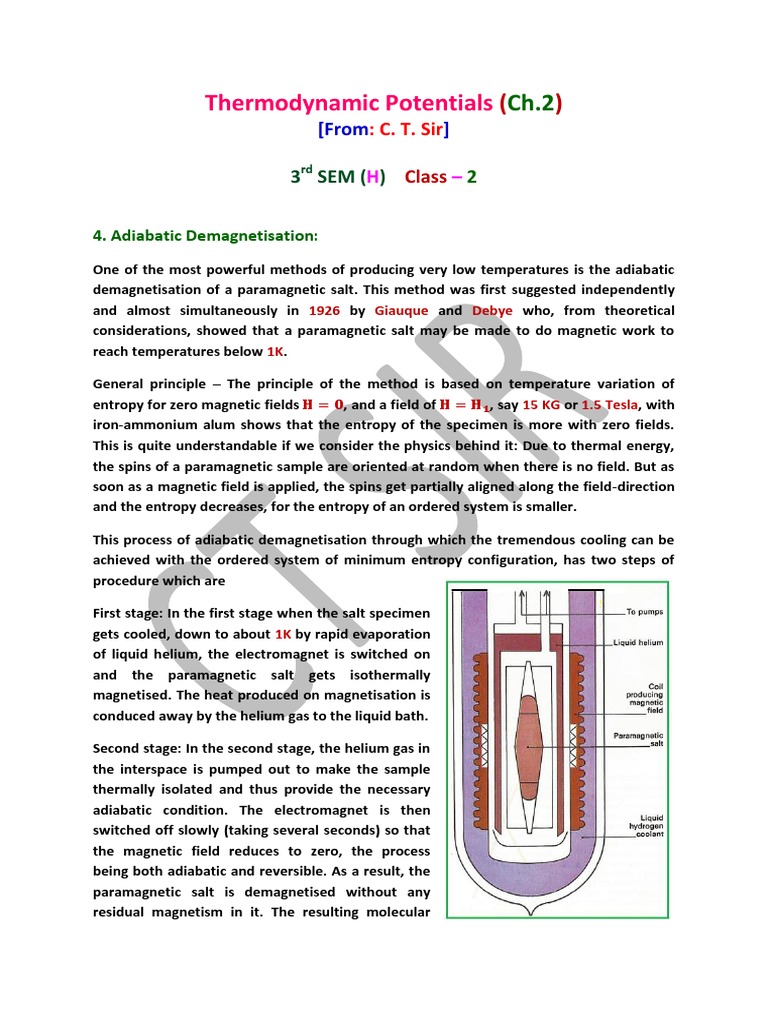 CH - 2 (Thermodynamic Potentials) (Class-2) | PDF | Temperature | Heat