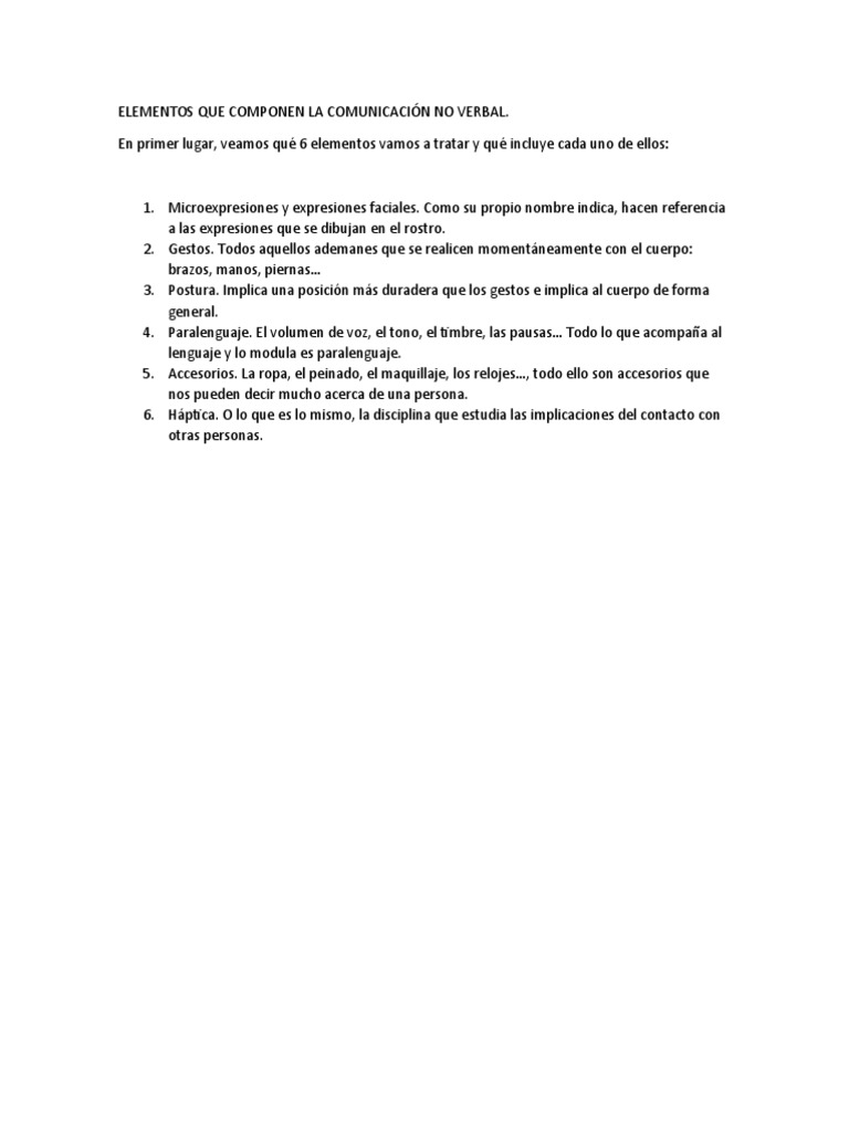 Elementos Que Componen La Comunicación No Verbal | PDF | Comunicación ...