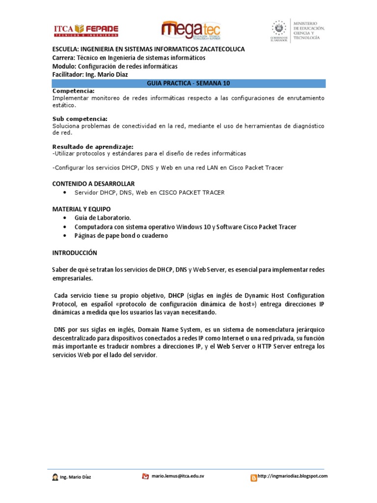 Guia Practica - Semana 10 - Cisco Packet Tracer Dhcp-DNS-web | PDF | Dirección IP | sistema de ...