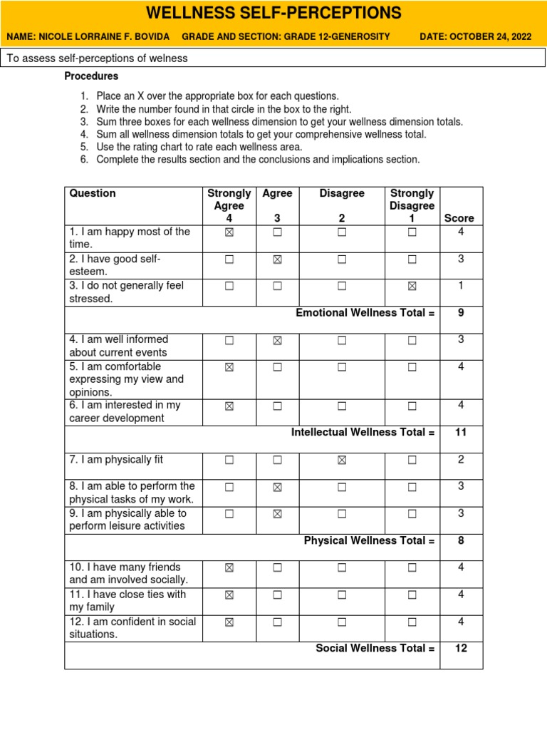 Wellness Self-Assessment Guide | PDF | Psychology | Psychological Concepts