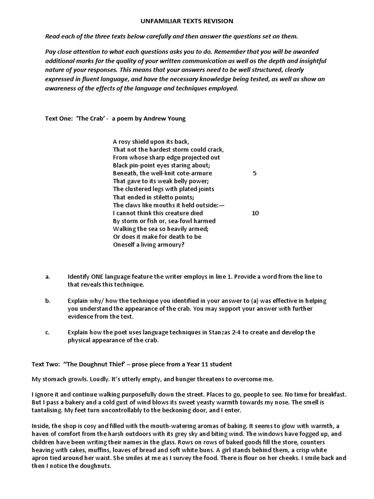 Unfamiliar Texts Exercises | PDF | Violence | Australia