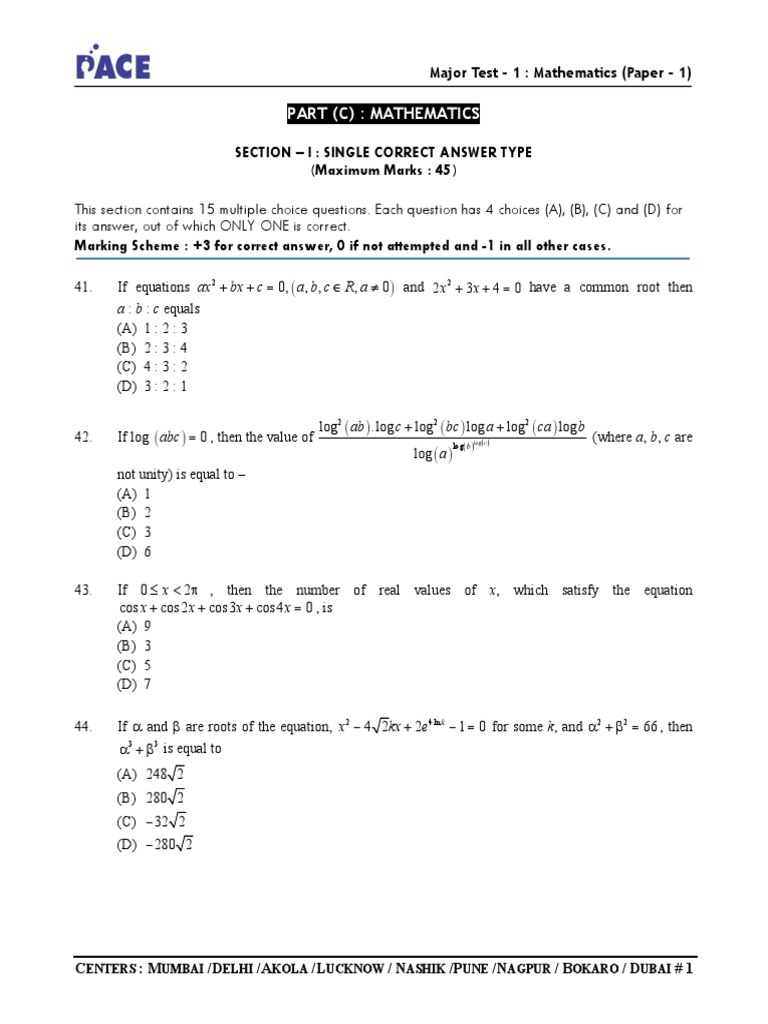 Mathematics (P-1) Question Paper | Download Free PDF | Zero Of A Function | Equations