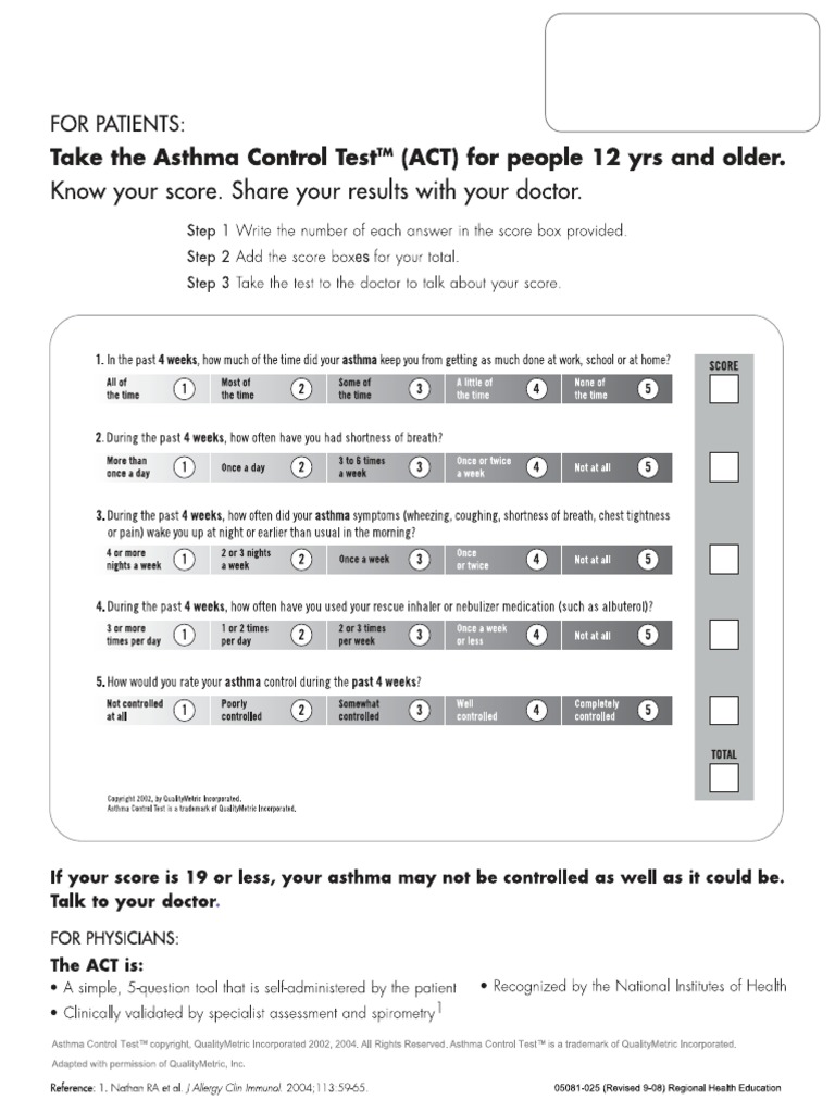 Asthma Control Test Adult | PDF