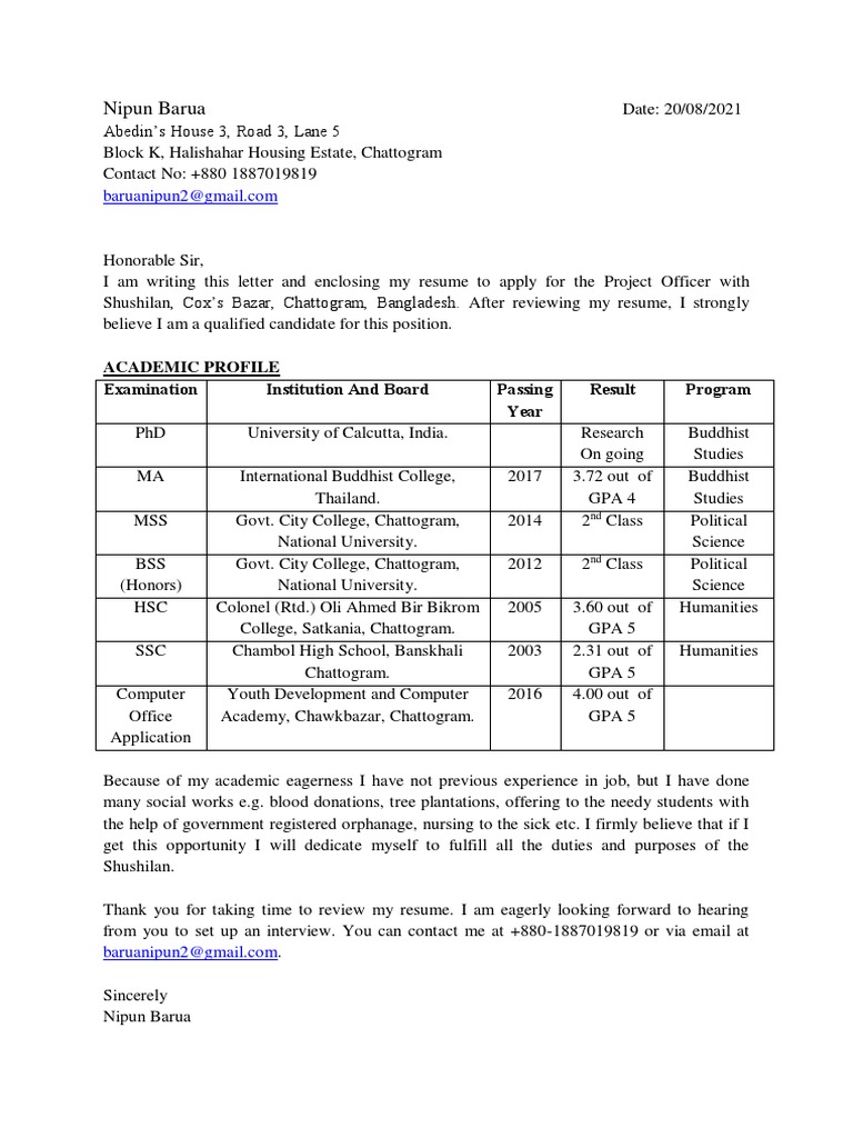 Cover Letter of Nipun | PDF