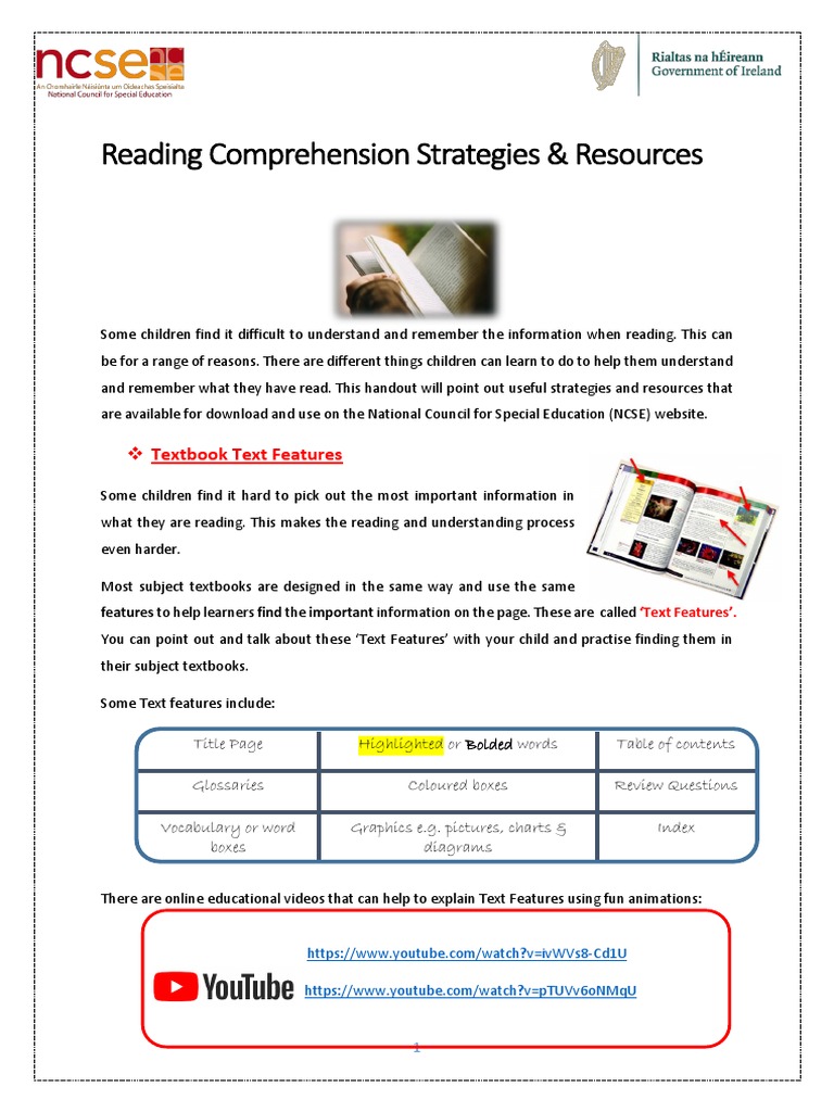 Reading Comprehension Strategies and Resources Post Primary | PDF ...
