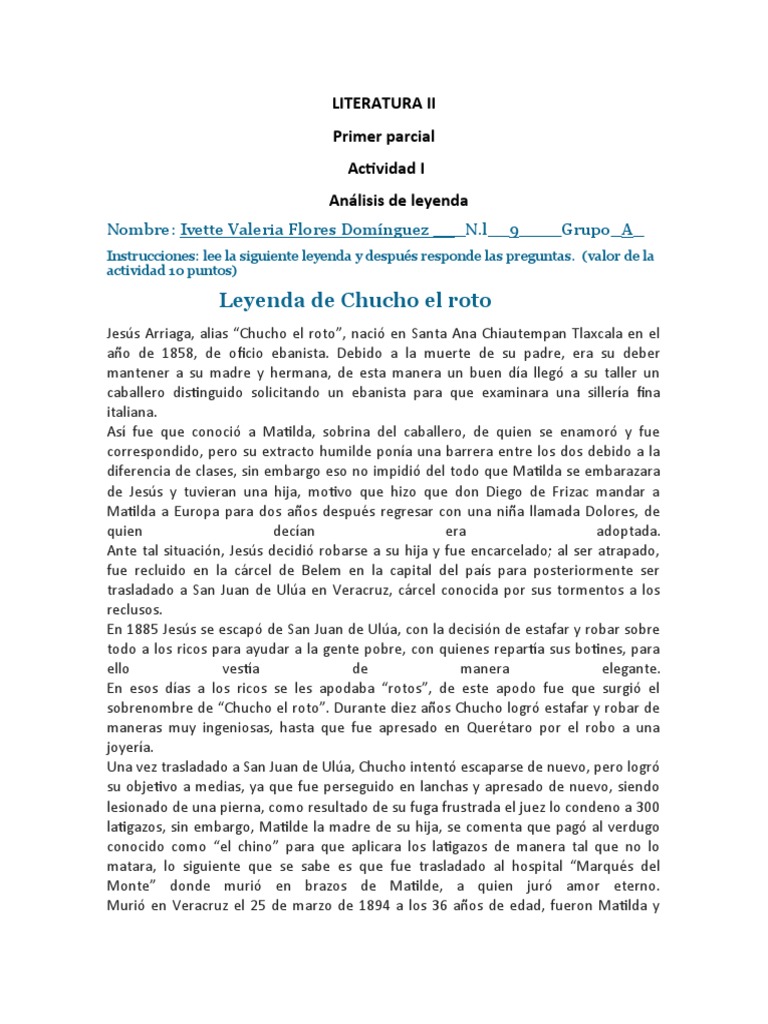 Análisis de la leyenda de Chucho el Roto | PDF