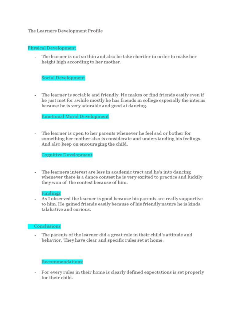 The Learners Development Profile | PDF