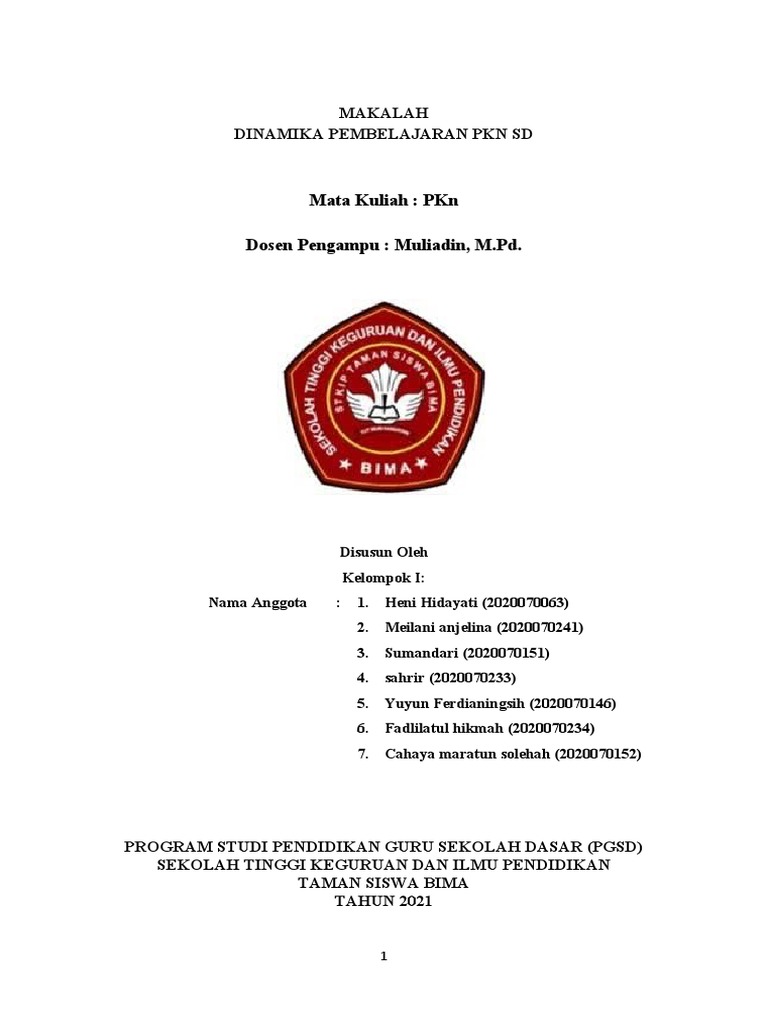 Makalah Dinamika Pembelajaran PKN SD | PDF
