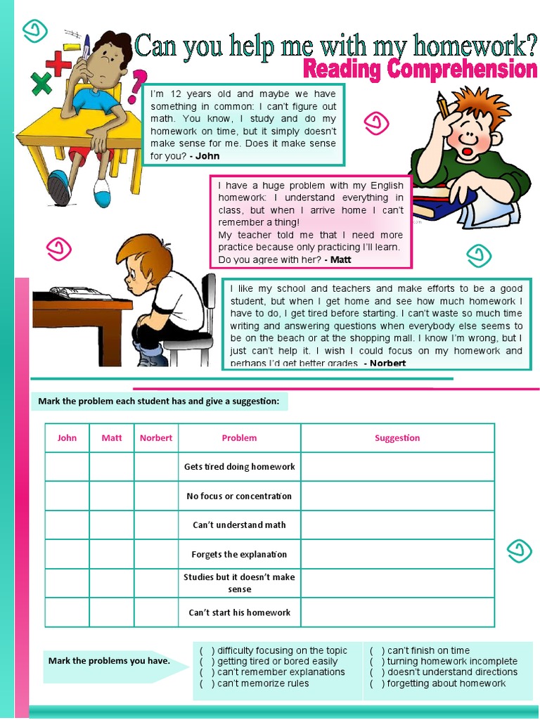 Can You Help Me With My Homework Reading Comp Shou Grammar Drills Reading Comprehension ...