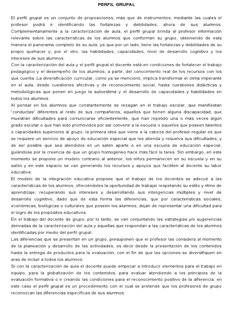 1 Perfil Grupal | PDF | Aprendizaje | Evaluación