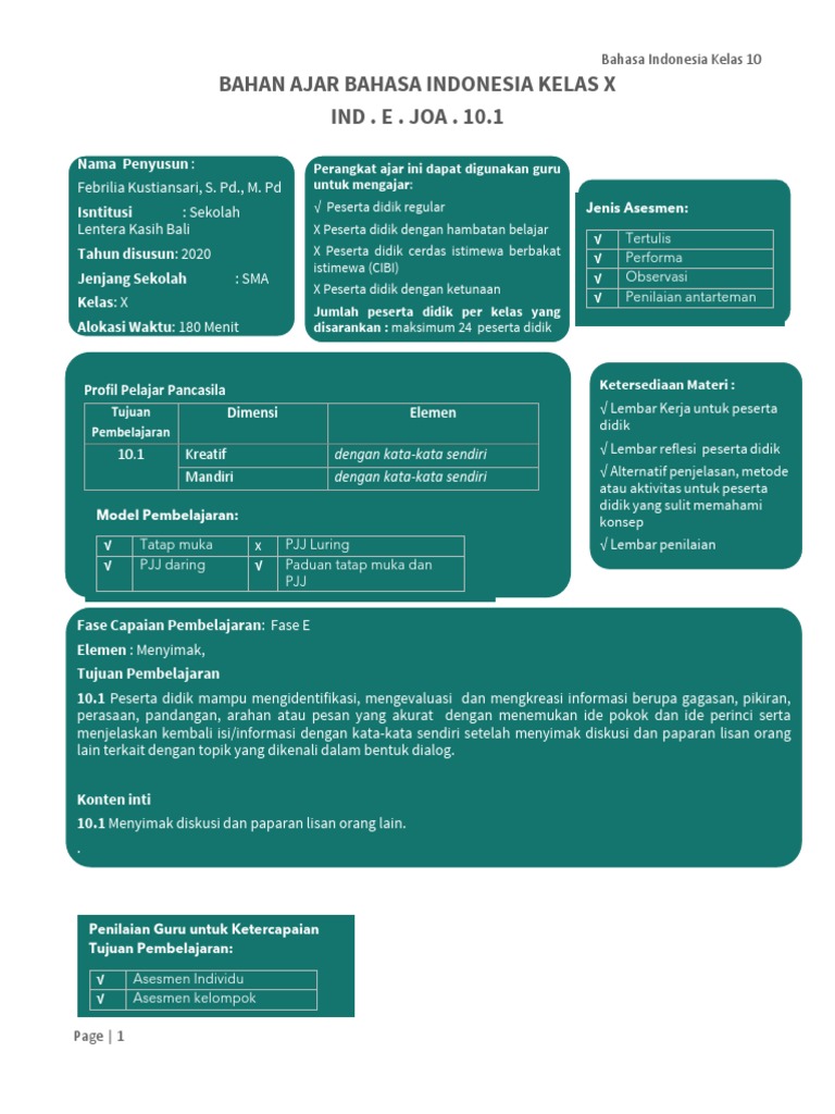 Modul Ajar Bahasa Indonesia Fase E Kelas X - Menyimak Dsikusi | PDF ...