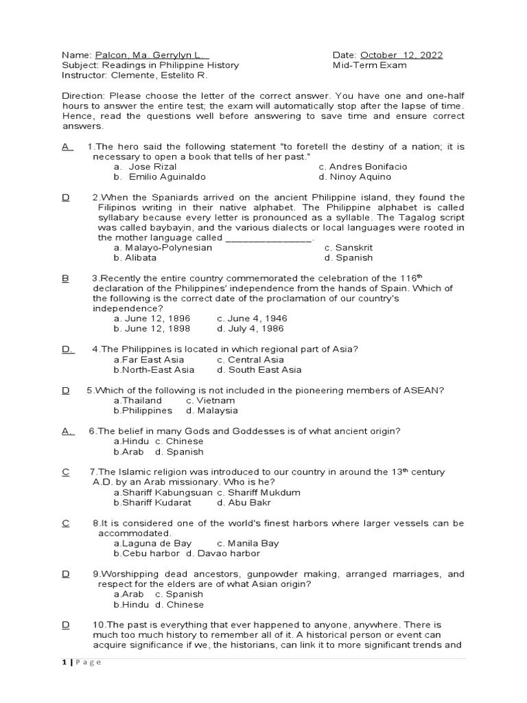 Midterm Exam RPH Palcon | PDF | Philippines | Literacy