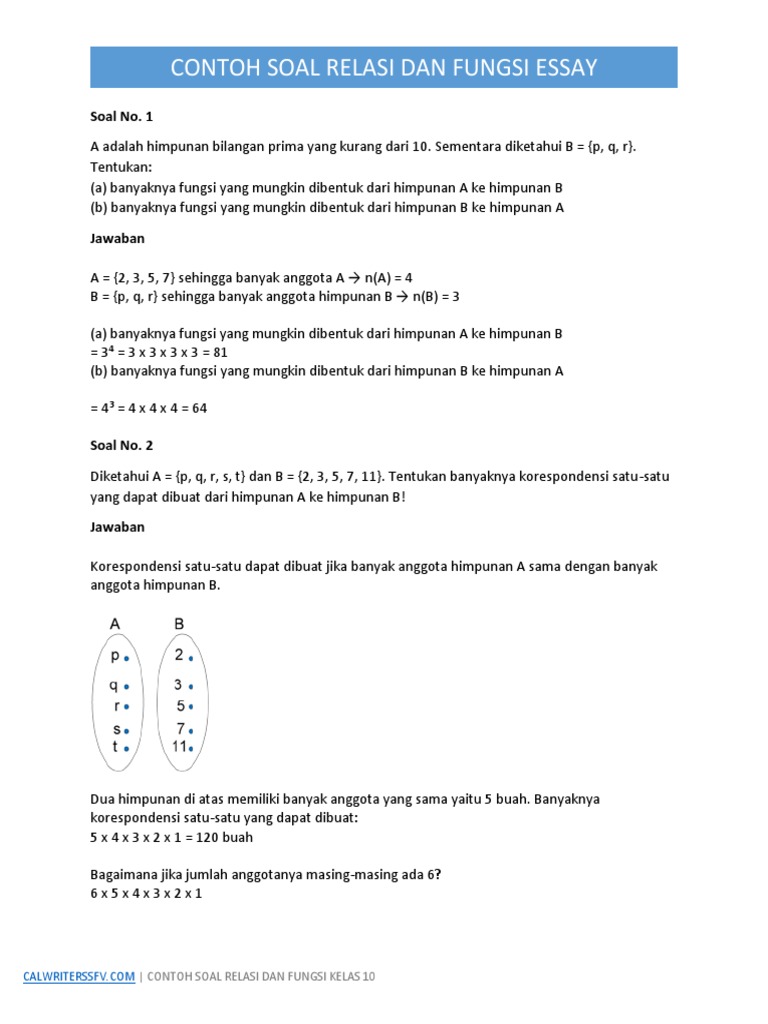 Contoh Soal Relasi Dan Fungsi Essay | PDF