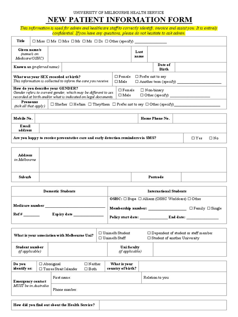 New Patient Information Form | PDF | Health Care | Informed Consent