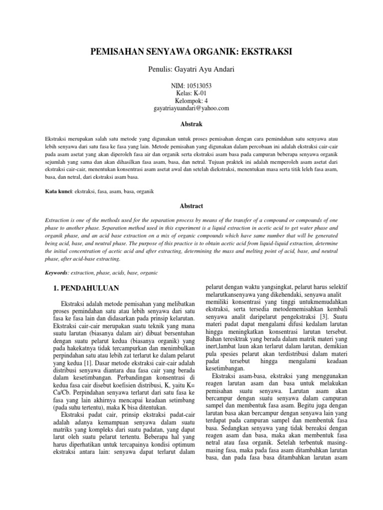 Pemisahan Senyawa Organik - Ekstraksi | PDF