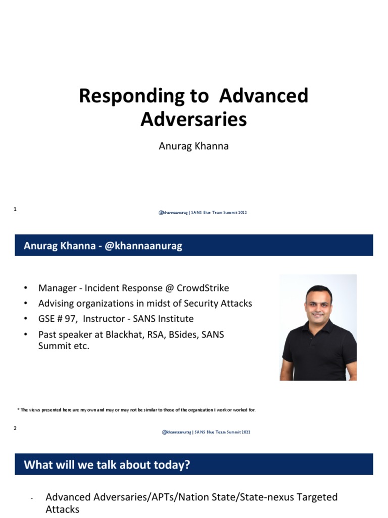 Responding To Advanced Adversaries, Anurag Khanna | PDF | Security ... Responding To Advanced Adversaries, Anurag Khanna | PDF | Security ...