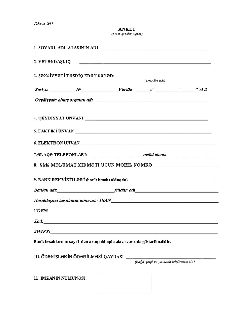 Anket Forma Fiziki SƏXSLƏR 1 | PDF