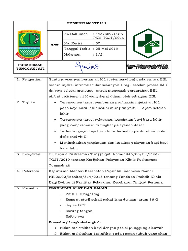 Pemberian Vit K 1 | PDF