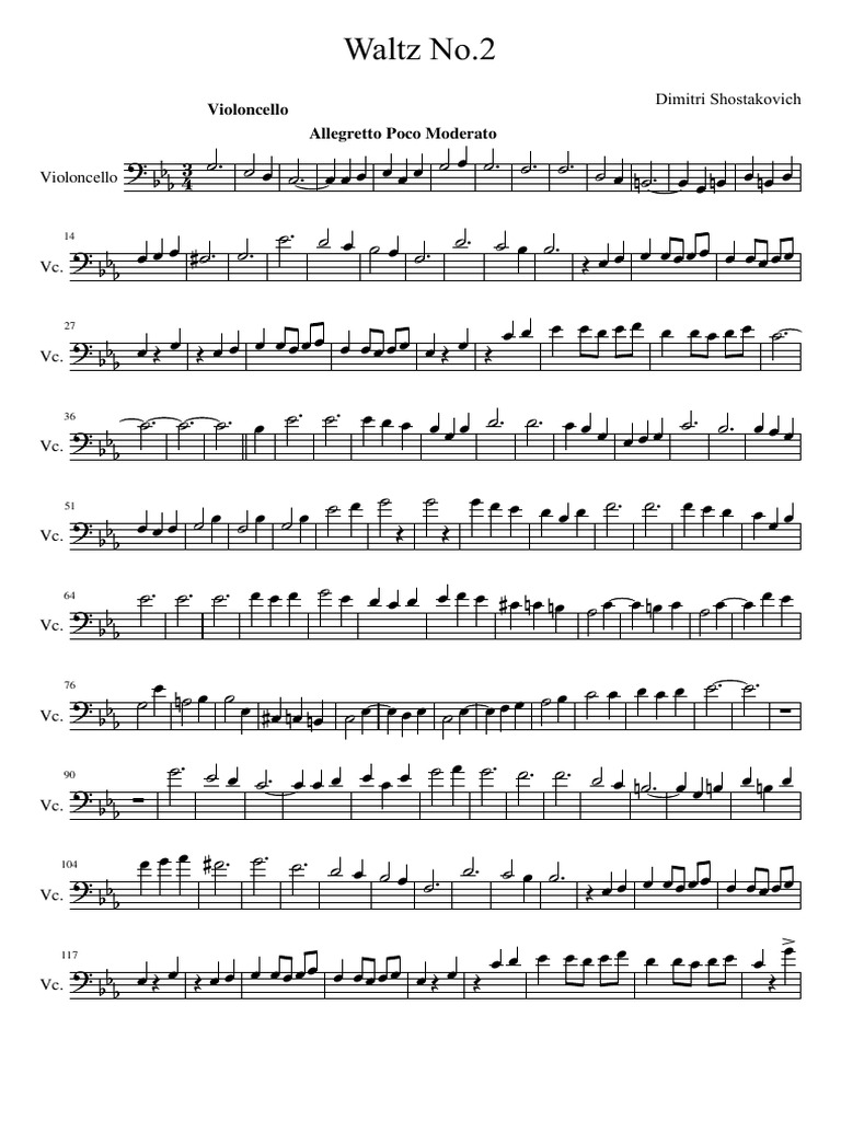 Shostakovich Waltz No. 2 For Cello Solo | PDF