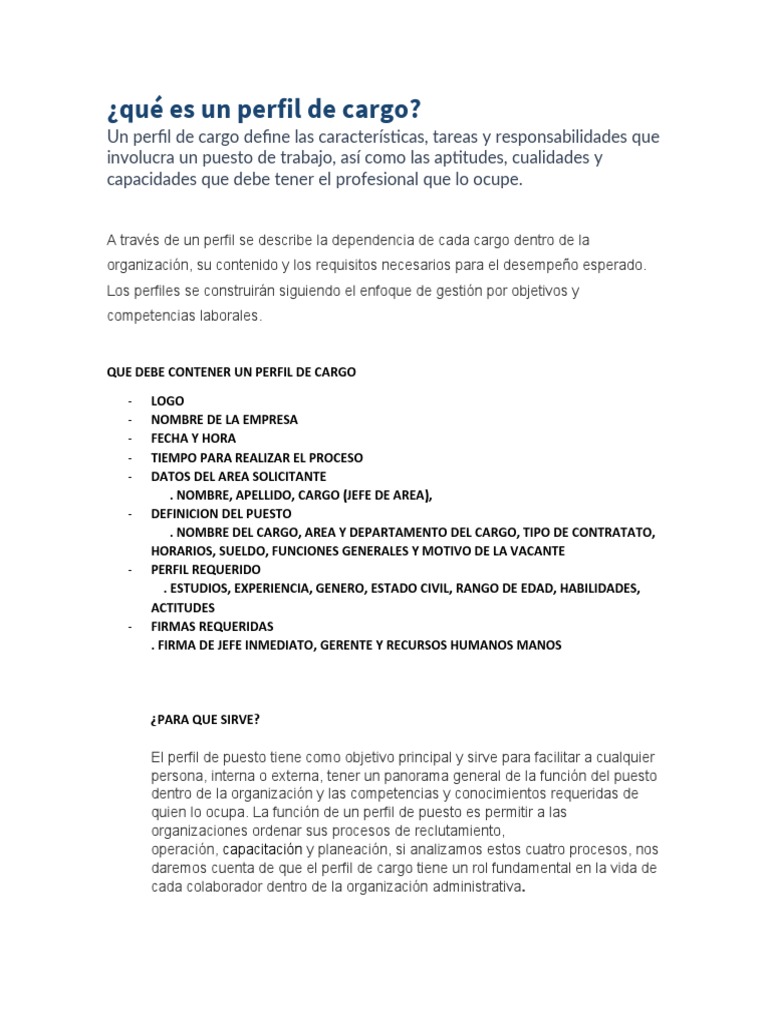Qué Es Un Perfil de Cargo 1 | PDF | Gestión de recursos humanos | Reclutamiento