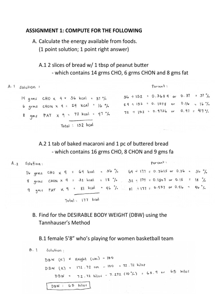 ASSIGNMENT 1-Calculations (Ef, DBW, Bmi) | PDF