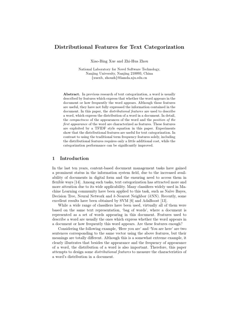 Distributional Features For Text Categorization: (Xuexb, Zhouzh) @lamda - Nju.edu - CN | PDF ...