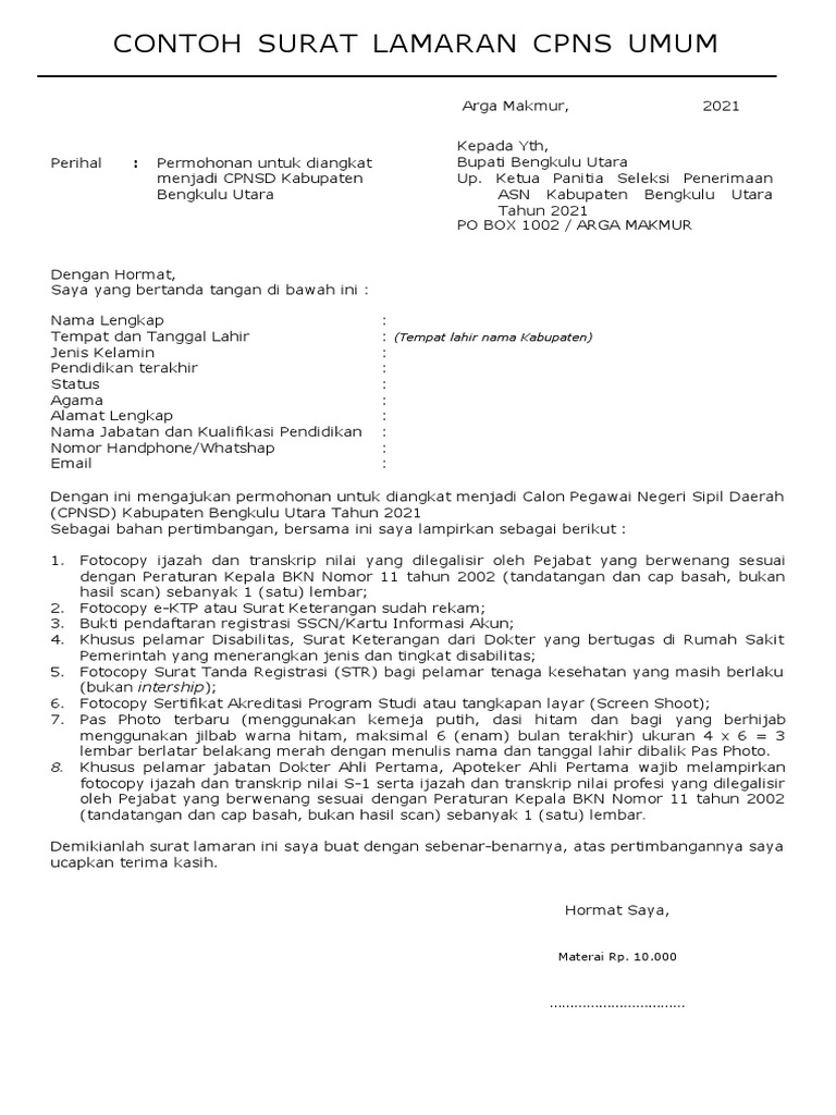 Contoh Surat Lamaran ASN 2021 | PDF