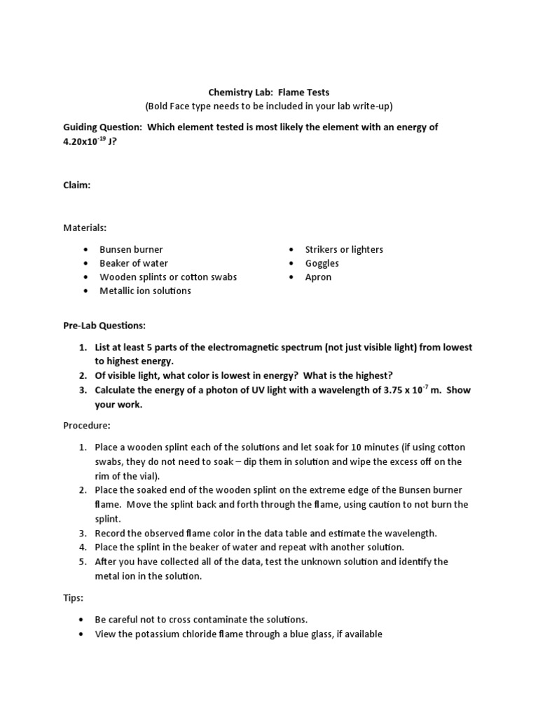 Chemistry Lab Flame Test 2019 Cer 2 | PDF | Color | Electron