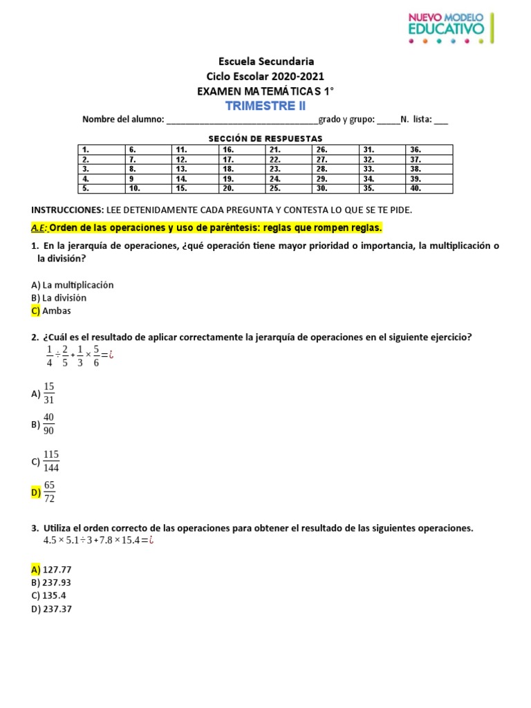 Examen Matemáticas 1° Trimestre II | PDF | Triángulo | Objetos geométricos