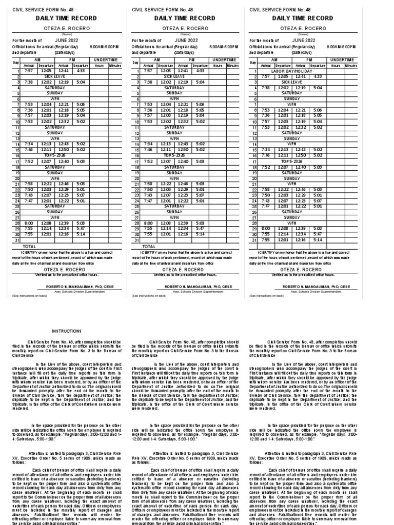 Form 48 DTR 2022 - August | PDF | Law Clerk | Judge