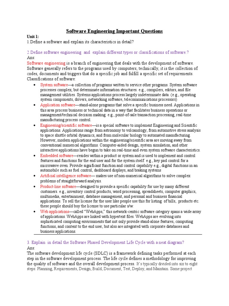SE MID-1 Imp Questions+Ans | PDF | Software | Application Software SE MID-1 Imp Questions+Ans | PDF | Software | Application Software