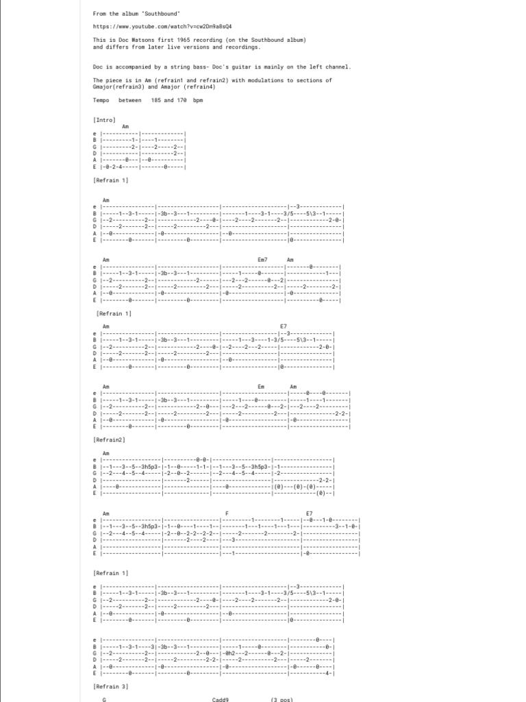 WINDY AND WARM TAB by Doc Watson @ | PDF | Guitar Family Instruments ...