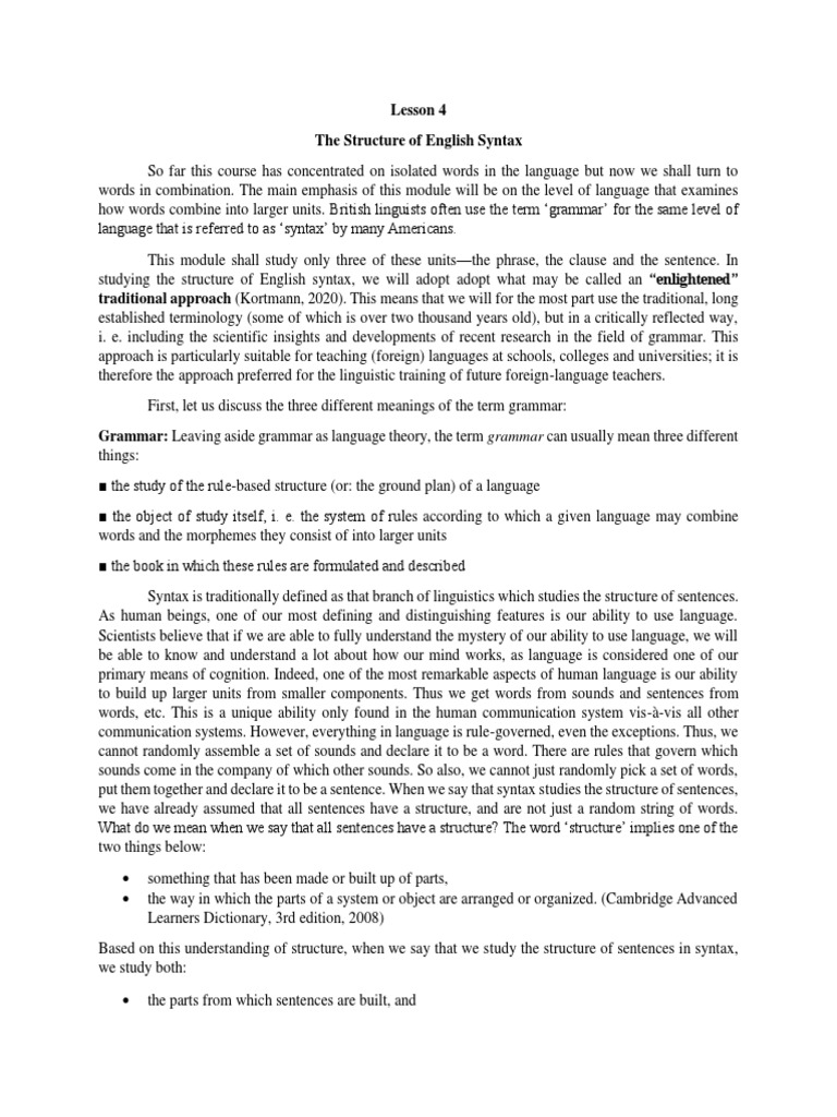 Lesson 5 - Structure of English Syntax | PDF | Verb | Morphology