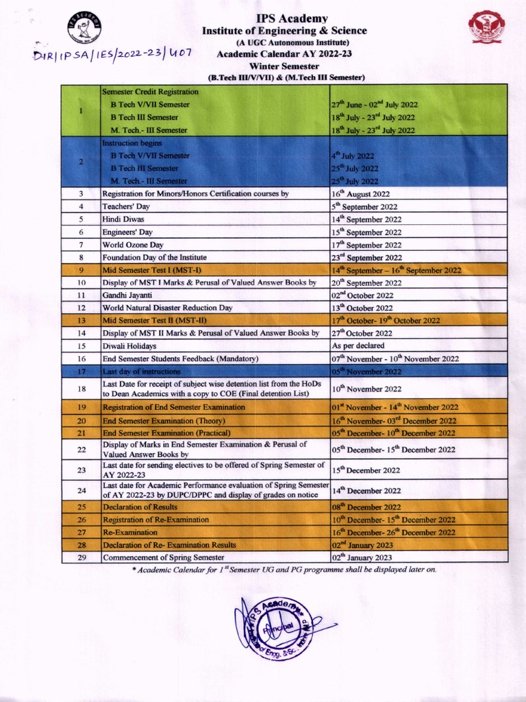 Academic Calander 2022 23 Final | PDF