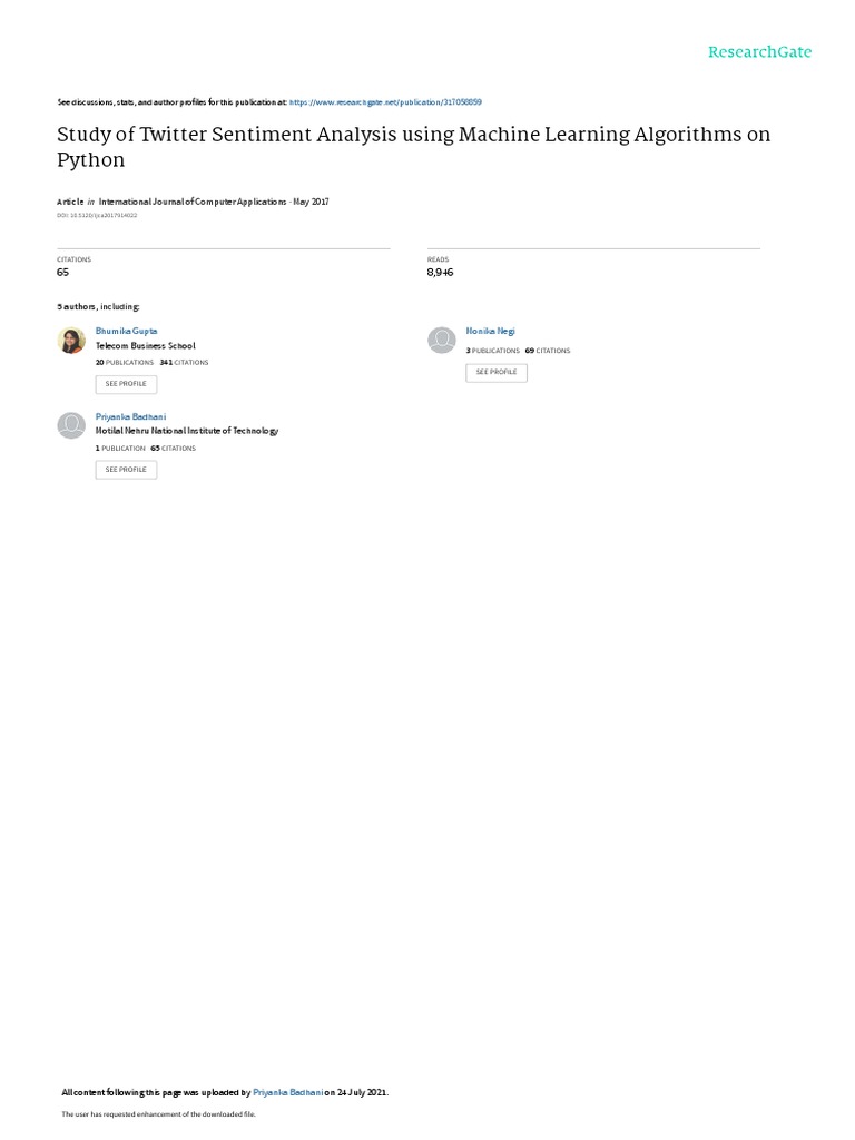 Study of Twitter Sentiment Analysis Using Machine | Download Free PDF | Statistical ...