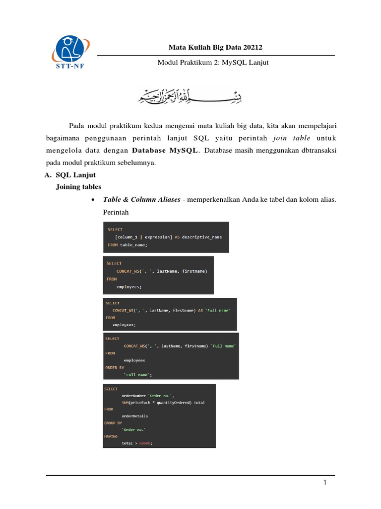 Modul Praktikum Big Data - MySQL Advanced | PDF