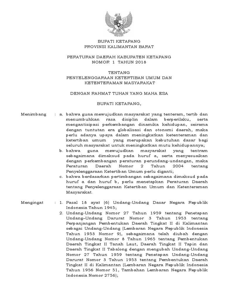 Perda No.1 Ttg. Penyelenggaraan Ketertiban Umum Dan Ketentraman ...