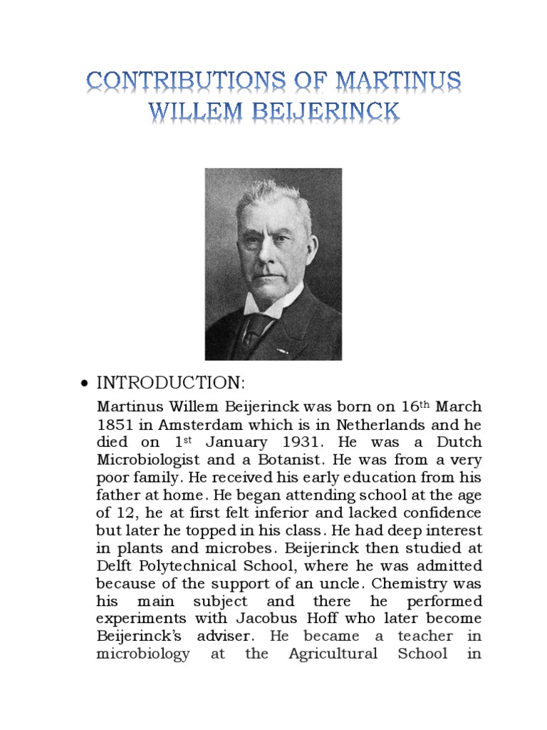 Martinus Beijerinck: A Pioneering Dutch Microbiologist and His ...